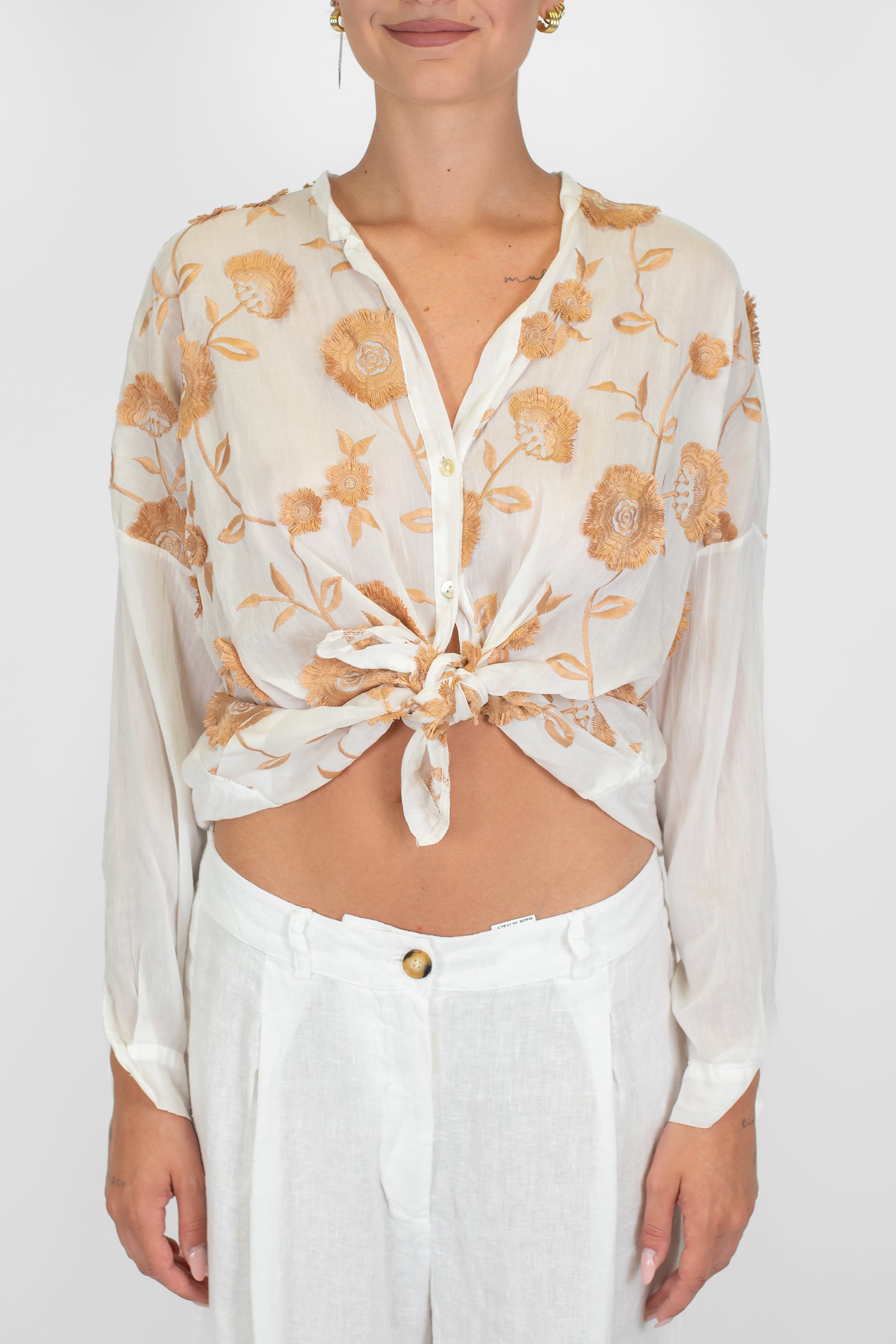 Motel - Camicia in mussola di cotone e seta con ricami